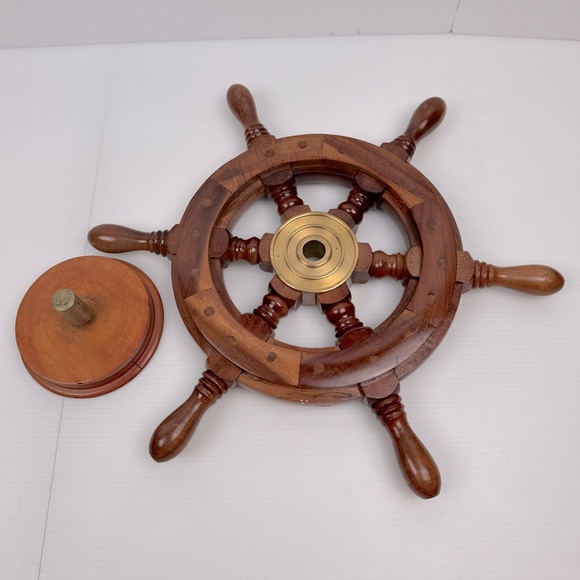 Other | Maritime Nautical Ship Steering Wheel Turned With Base Wood ...